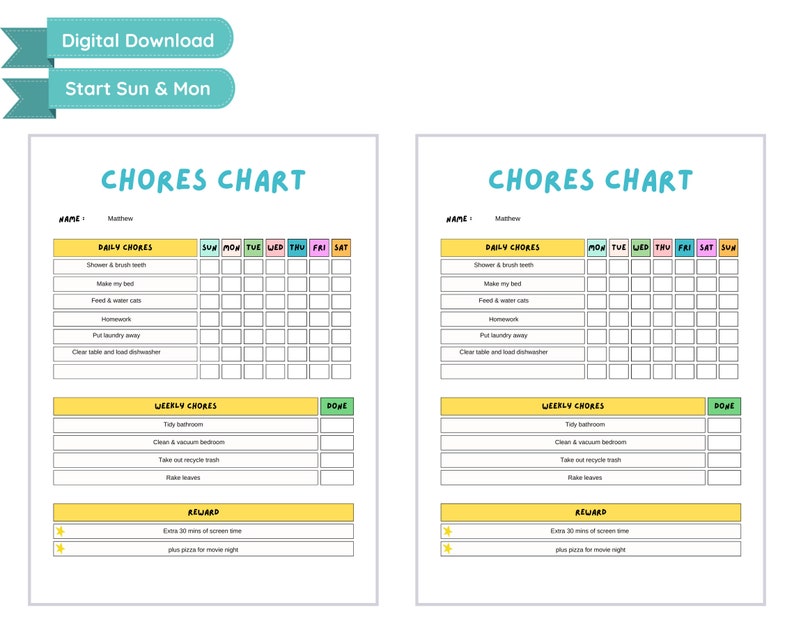 Chore Chart Chore Chart Printable & PDF Editable Daily - Etsy
