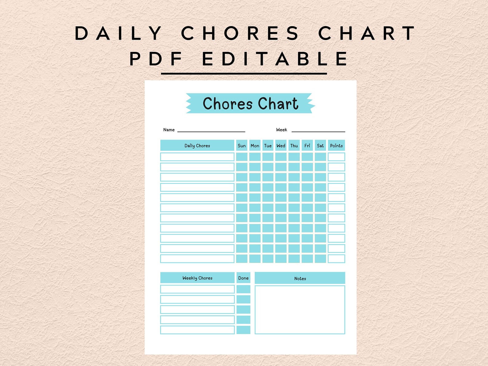 Editable Chore Chart for Kids Daily Chores Responsibility Daily Chore ...