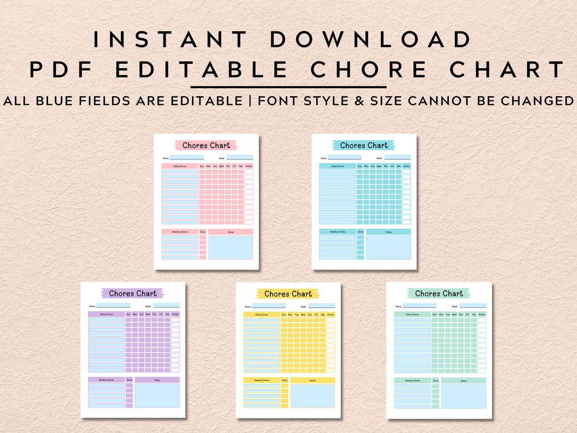 Editable Chore Chart for Kids Daily Chores Responsibility Daily Chore ...