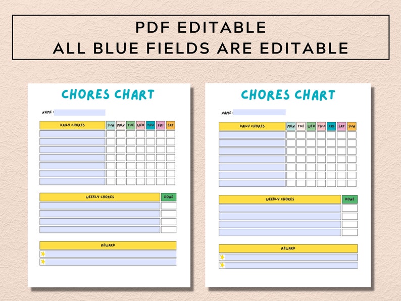 Chore Chart, Chore Chart Printable & PDF Editable, Daily ...