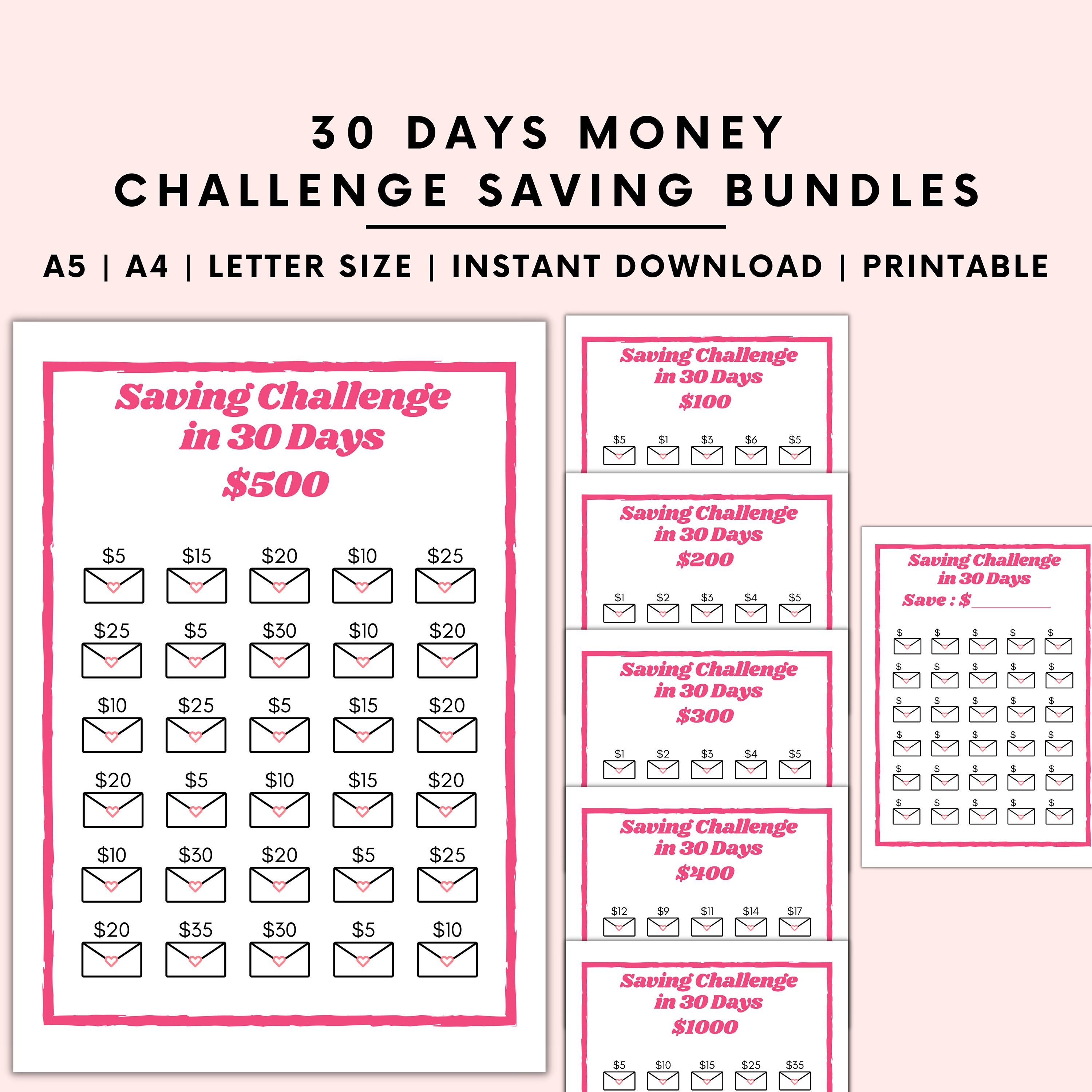 Money Saving Challenge Bundles Printable, Savings Challenge in 30 Days, Savings Challenge, Save ...