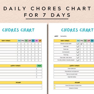 Chore Chart, Chore Chart Printable & PDF Editable, Daily ...