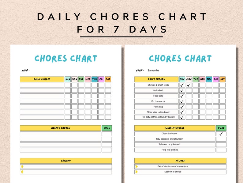 Chore Chart, Chore Chart Printable & PDF Editable, Daily ...