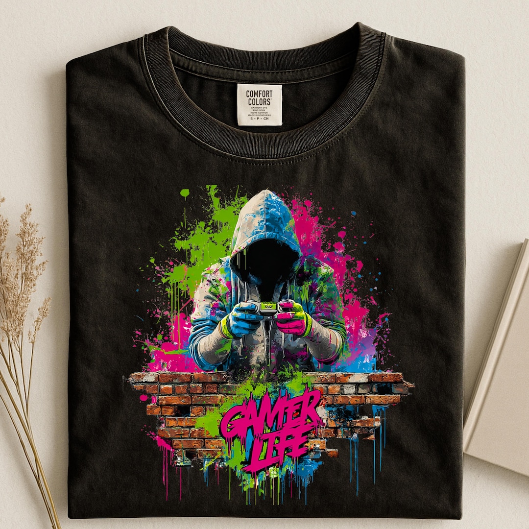 Gamer Life T-shirt PNG, Neon Graffiti Gamer Clipart, Hooded Player ...