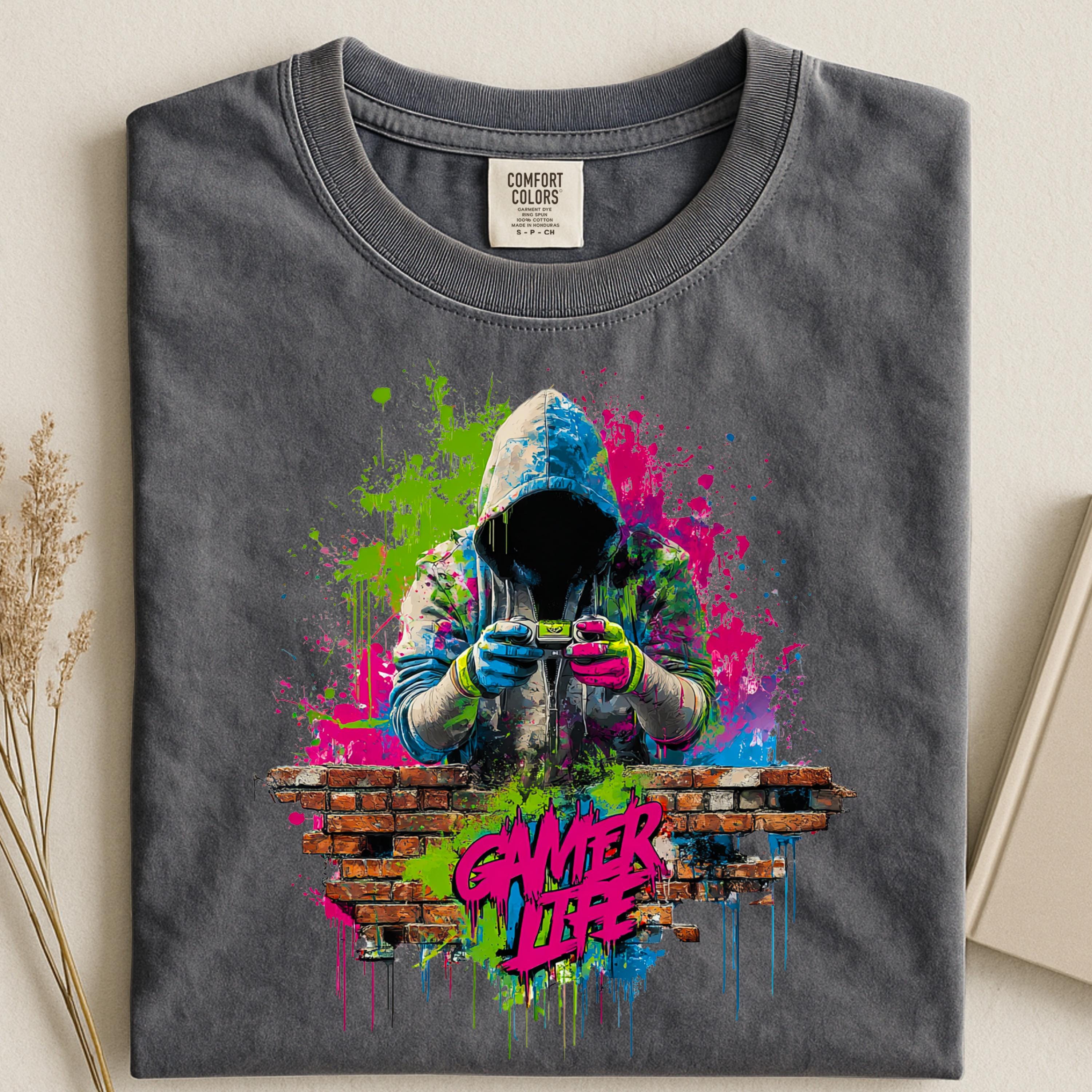 Gamer Life T-shirt PNG, Neon Graffiti Gamer Clipart, Hooded Player ...