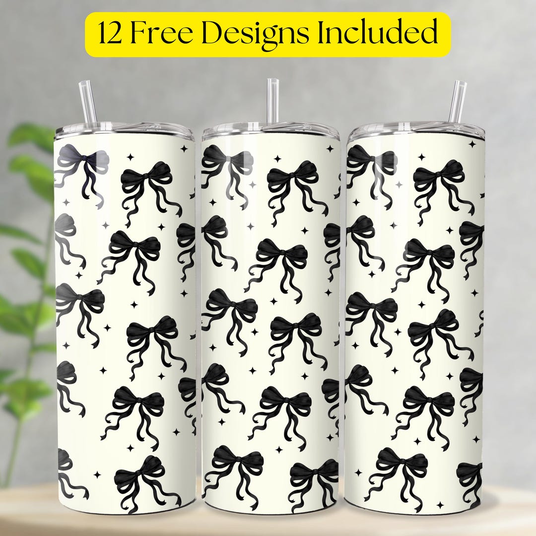Coquette Bow Tumbler PNG, Seamless Bows Tumbler Design, Black Bows 20oz ...