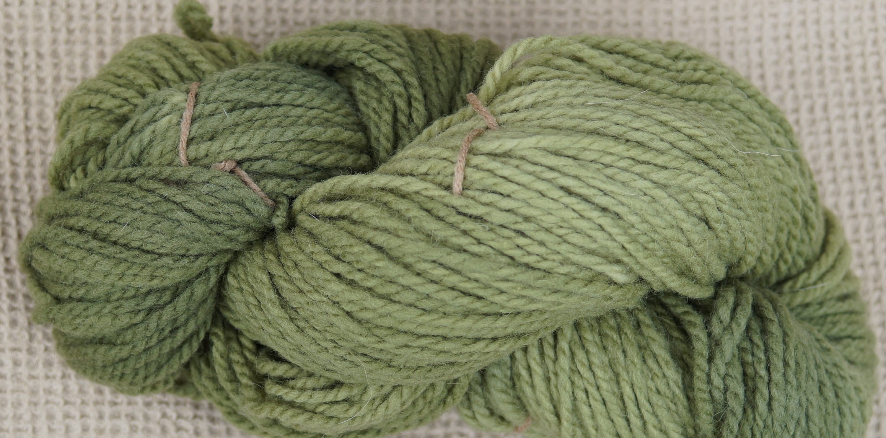 Shaded Olive bulky 2 ply wool yarn from our USA farm, free shipping offer