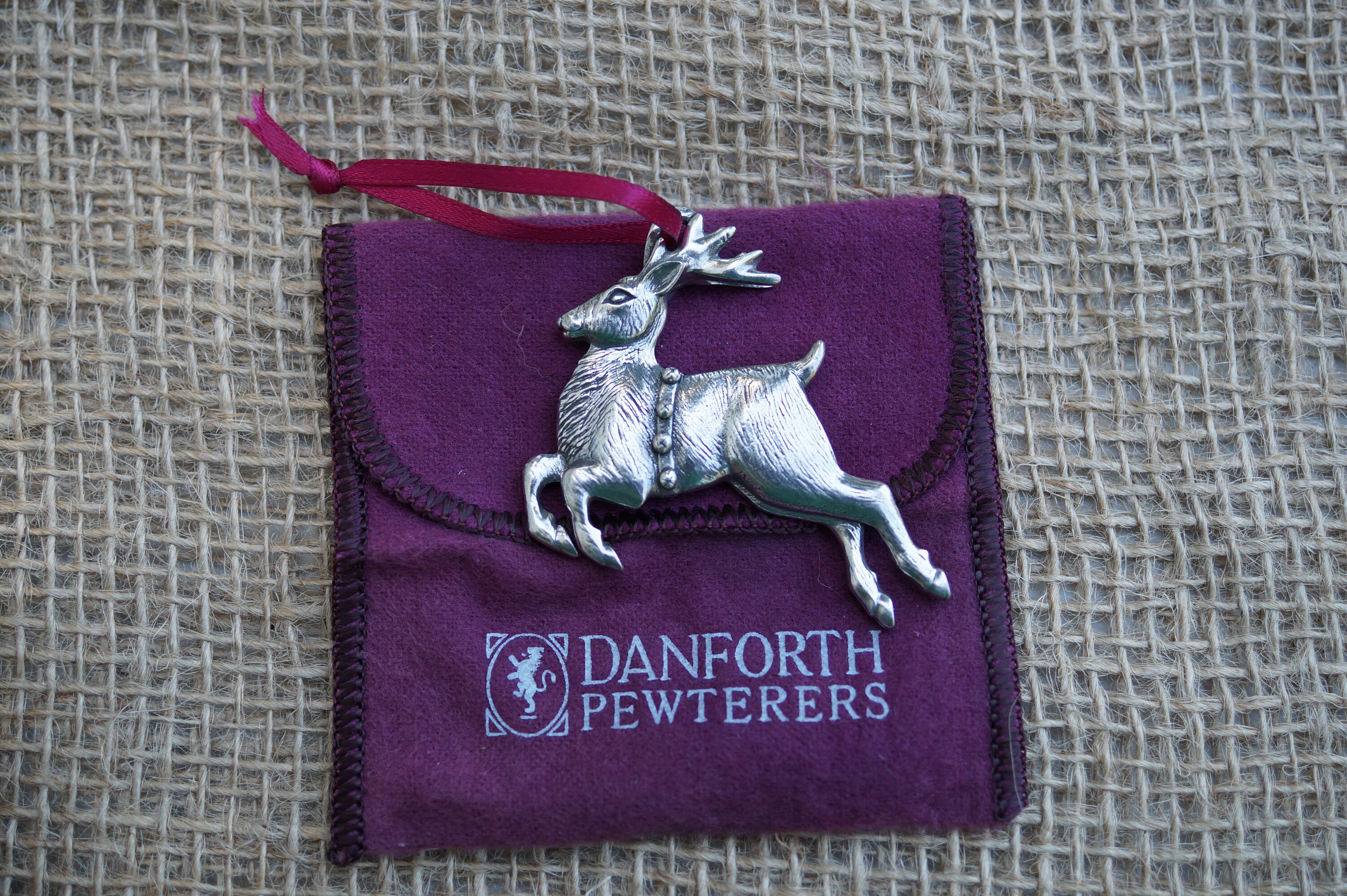 Reindeer Christmas Ornament pewter from Danforth. Made in the USA
