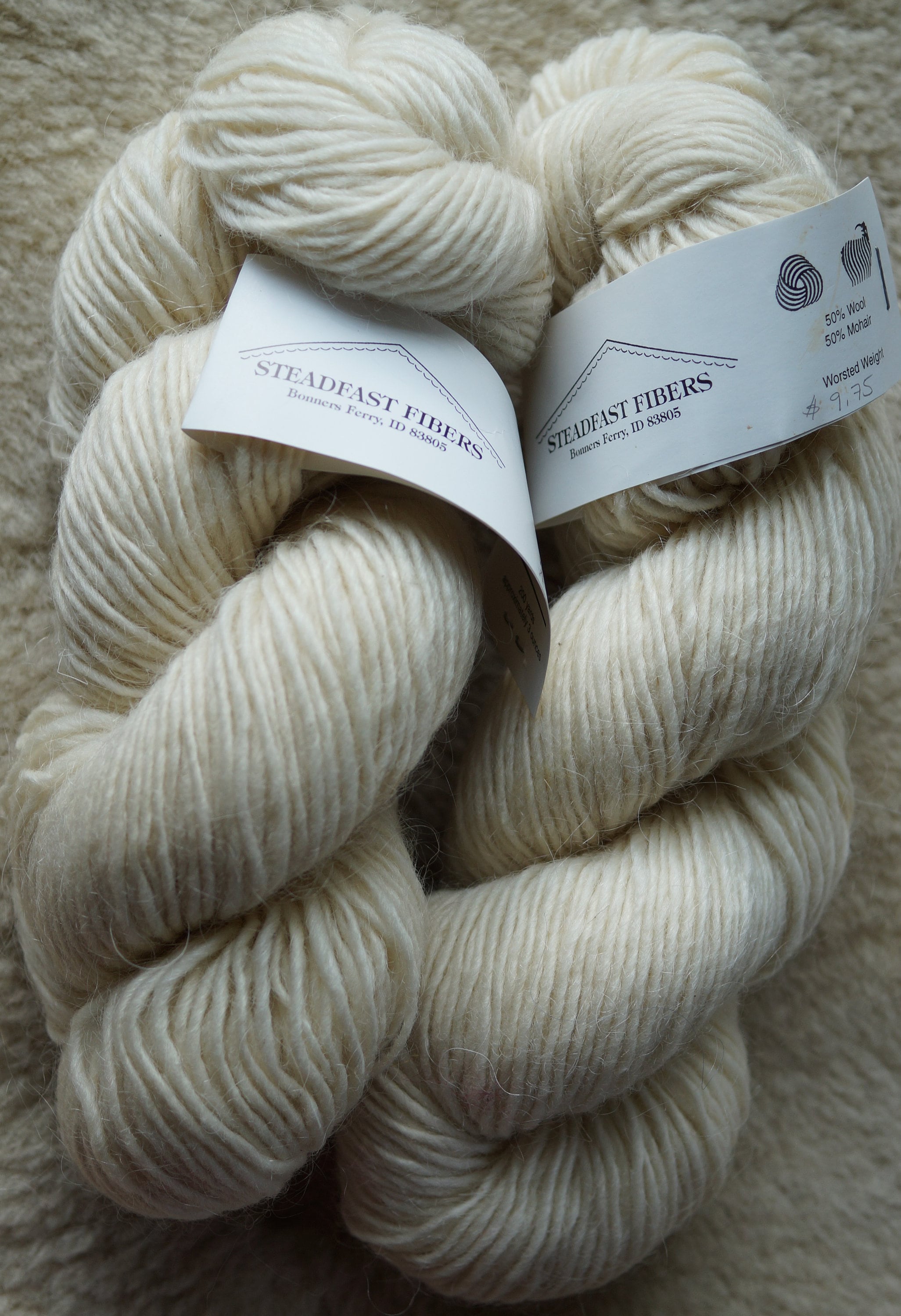 Mohair and wool worsted weight singles yarn from a USA farm, sale price