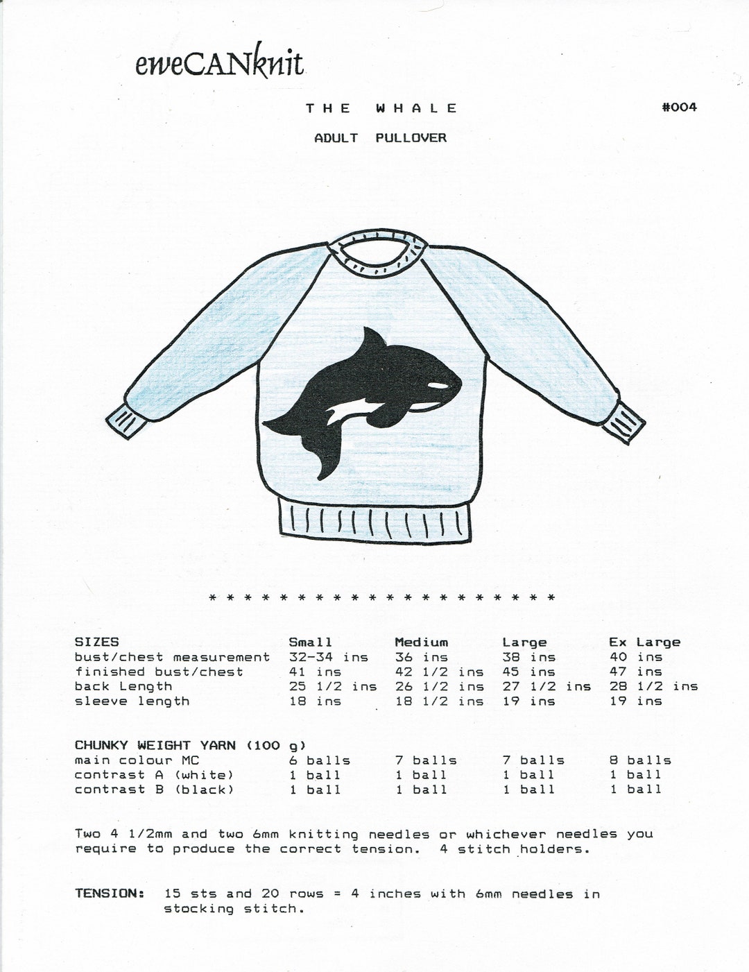 The Whale Adult Sweater Knitting Pattern From Ewecanknit - Etsy