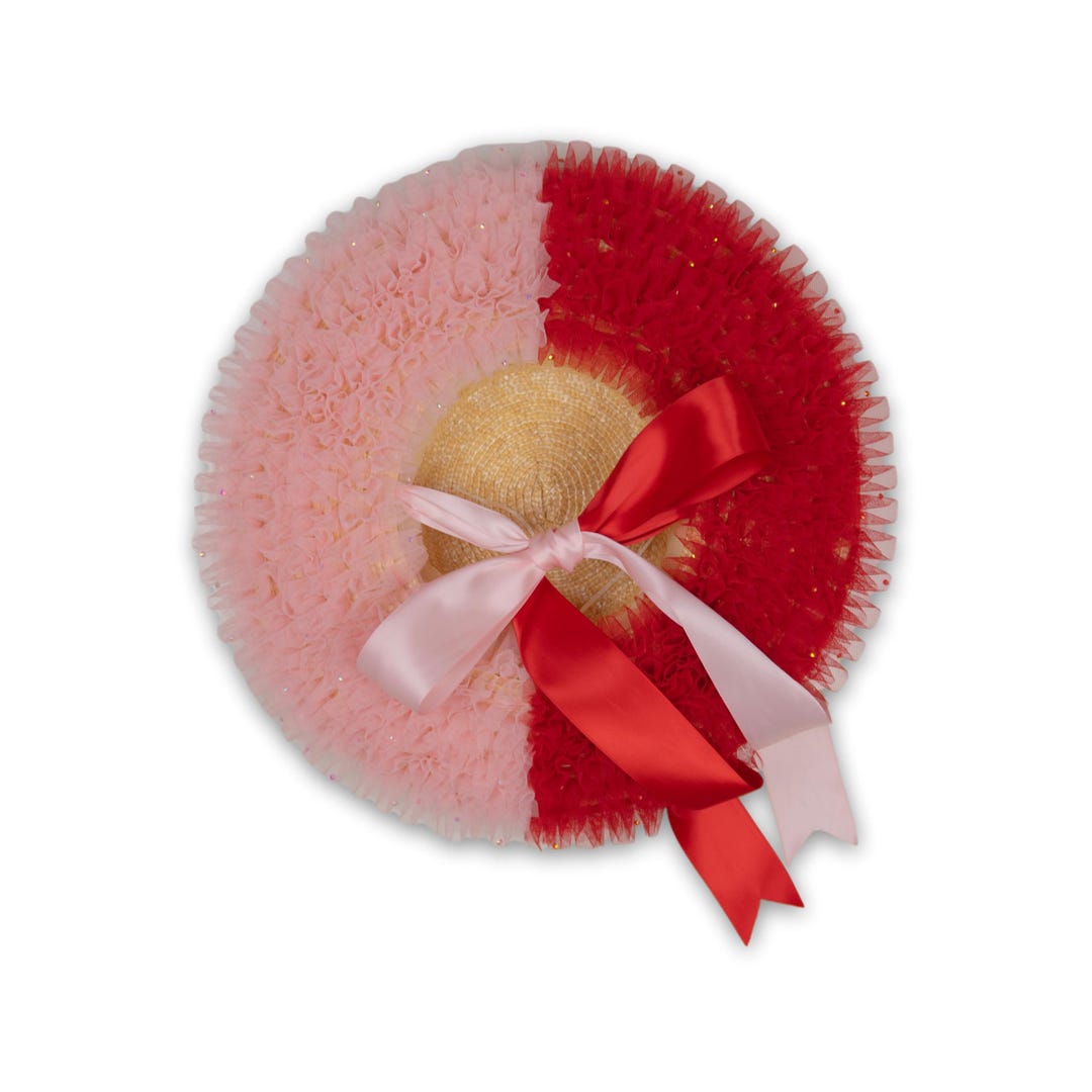 Rococo Ruffle Straw Hat in Colour Block: Red&pink (small) - Etsy