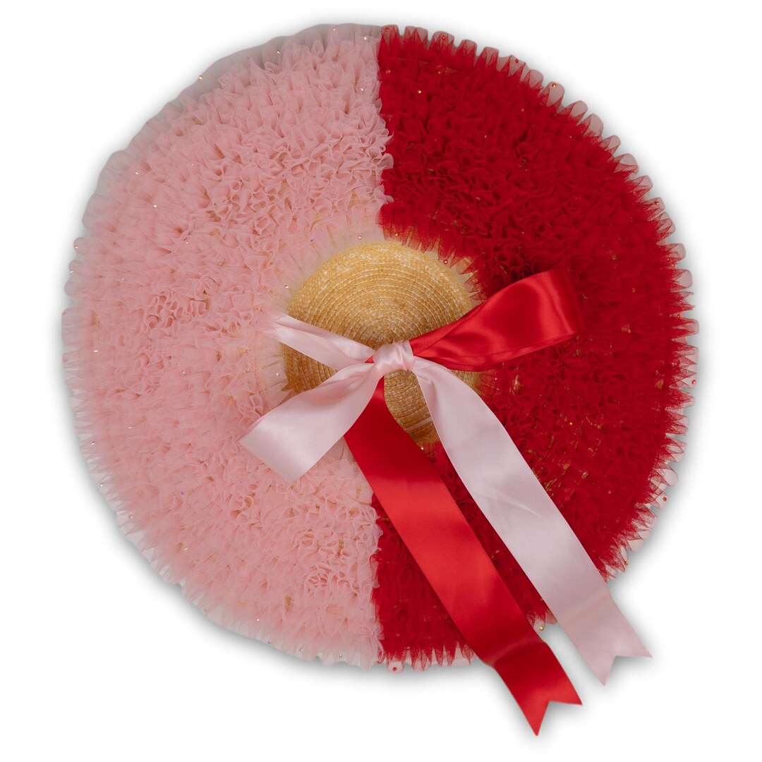 Rococo Ruffle Straw Hat in Colour Block: Red&pink (large) - Etsy