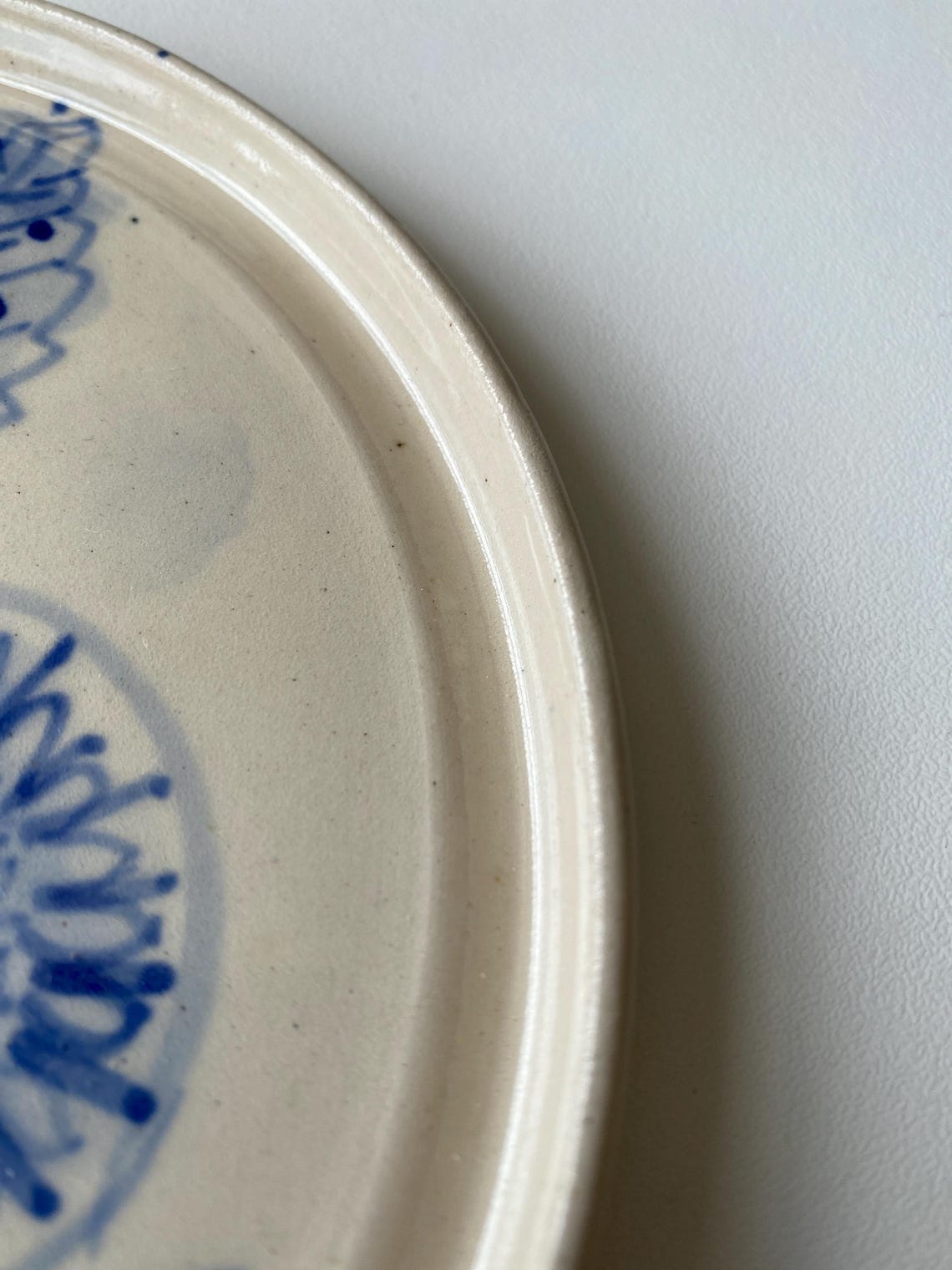 Handmade Stoneware Plate: Blue Flower Design, Mid-century Folk Art - Etsy