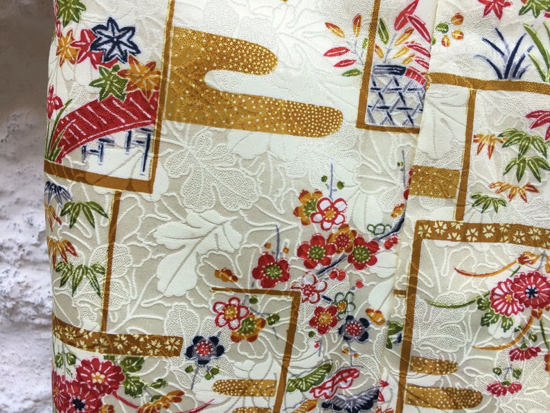 Kimono Komon Floral Vintage, Kimono Jacquard de Seda, Kimono Japonês ...