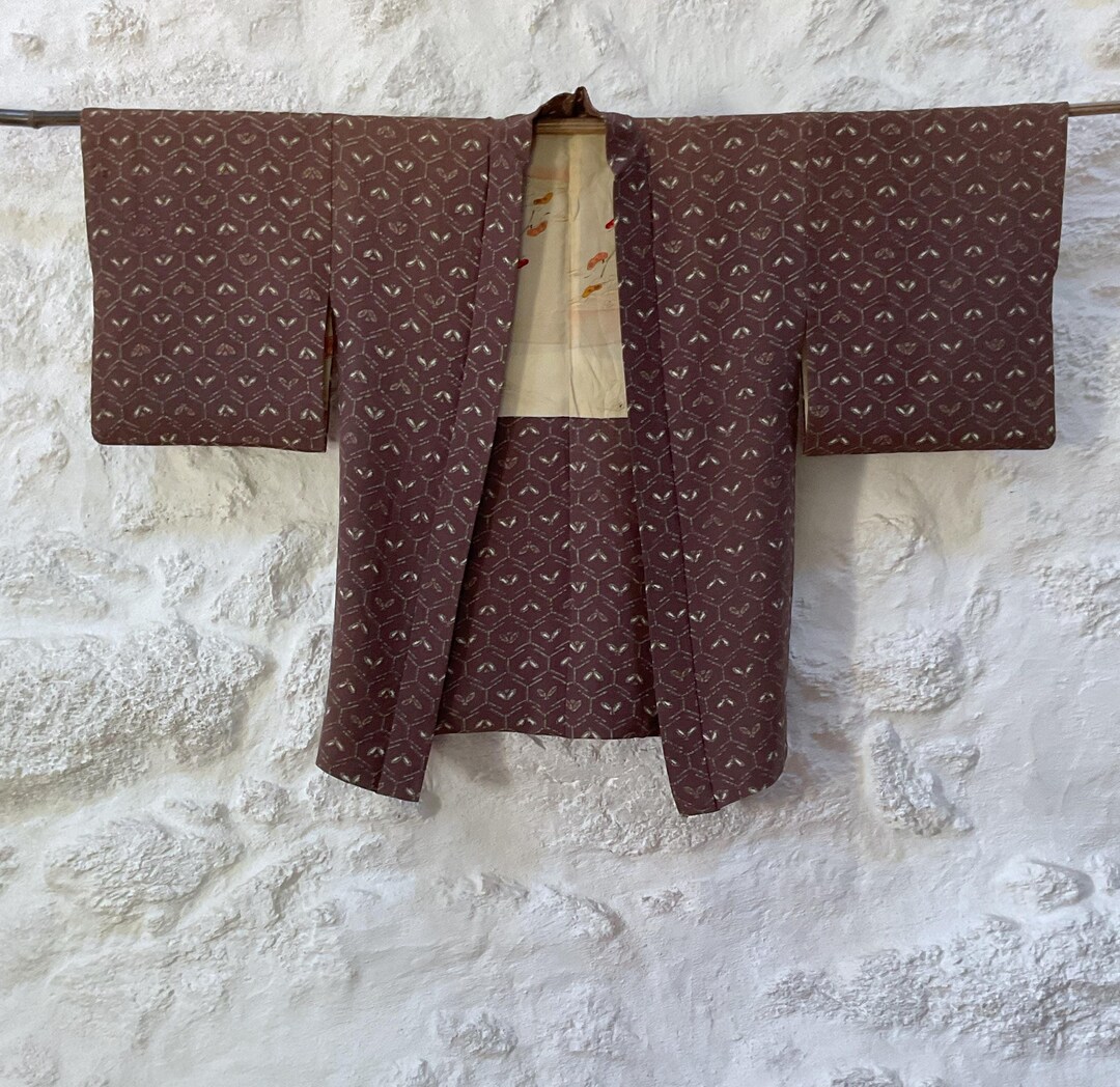 Dusty Purple Haori, Geometric Pattern Silk Short Kimono, Vintage Haori ...