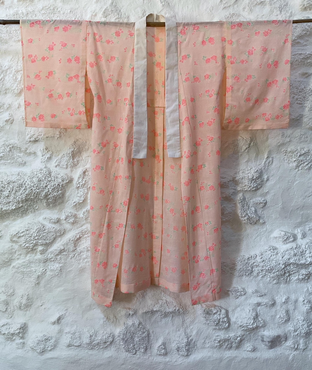 Pink Flowers Naga Juban, Japanese Pattern Silk Juban, Japanese Handmade ...