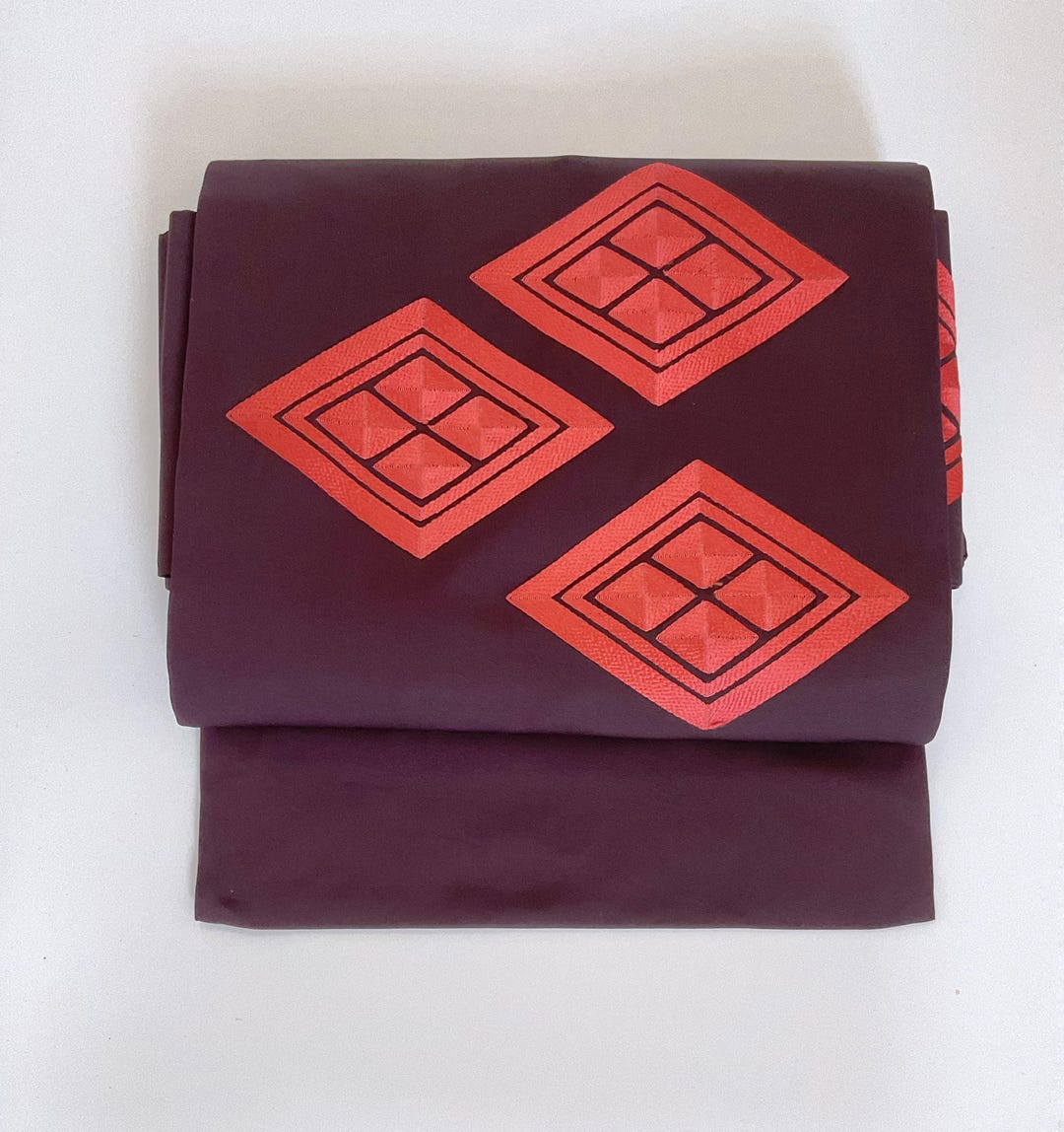Purple Nagoya Silk Obi Sash, Salmon Pink Obi Belt, Traditional Japanese ...