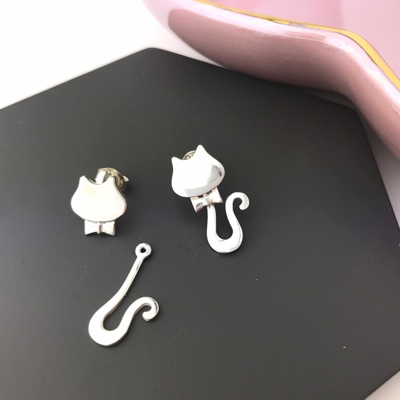 Sterling Silver Cat Kitten Ear Jacket Stud Fashion Earrings - Etsy