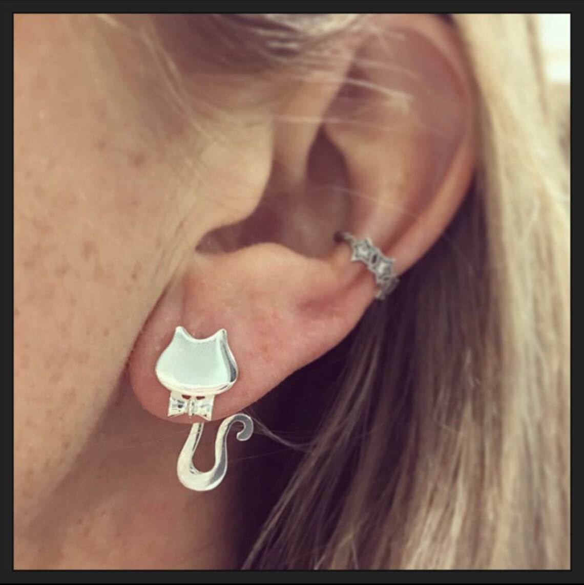 Sterling Silver Cat Kitten Ear Jacket Stud Fashion Earrings - Etsy