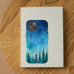 Magical Starry Night Sky Phone Case, Watercolor Mountain Forest Milky ...