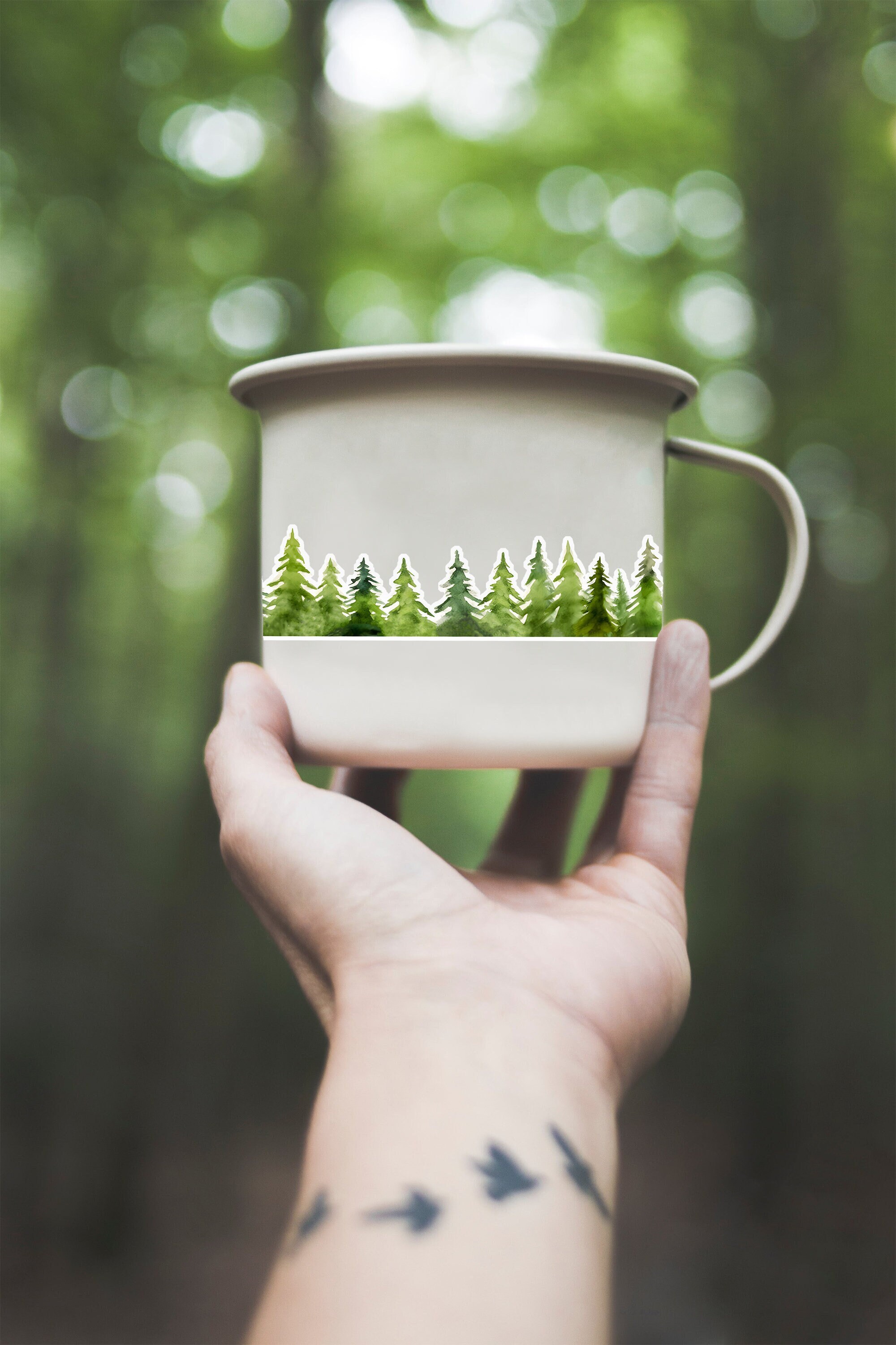 Watercolor Evergreen Forest Tree Line Sticker Waterproof Nature ...