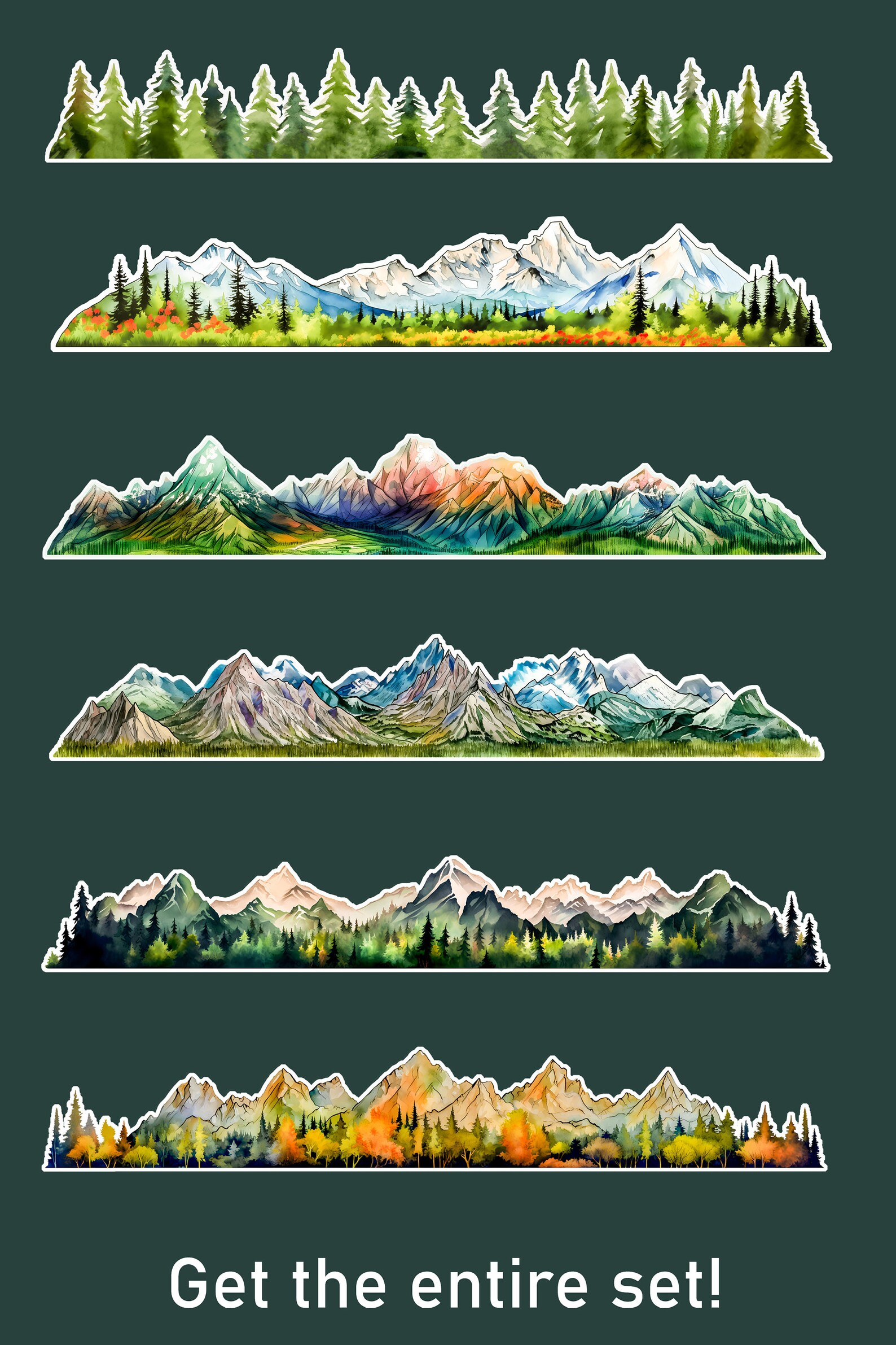 Watercolor Evergreen Forest Tree Line Sticker Waterproof Nature ...