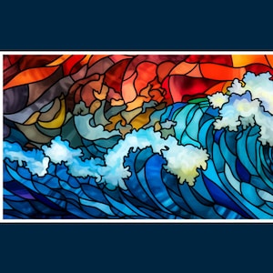 Sunset Wave Serenade Stained Glass Sticker - Waterproof Sticker for ...