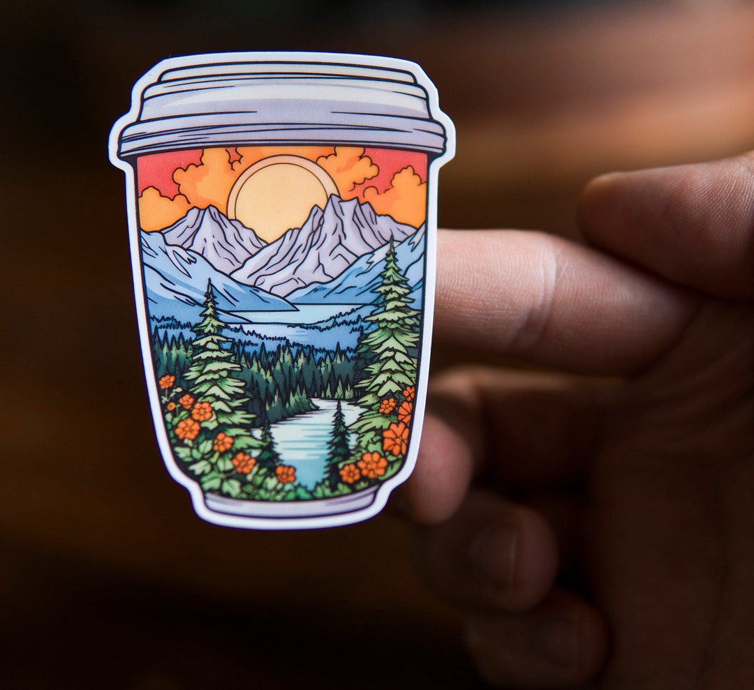 Coffee Lover's Adventure Sticker - Waterproof Nature Inspired Sticker ...