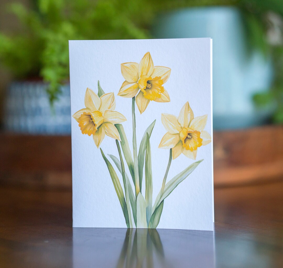 Watercolor Daffodil Greeting Card, Spring Flower Card, Floral ...