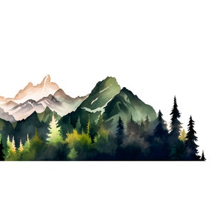 Watercolor Mountain Forest Landscape Sticker - Waterproof Nature ...