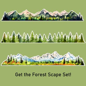 Watercolor Evergreen Forest Tree Line Sticker - Waterproof Nature ...