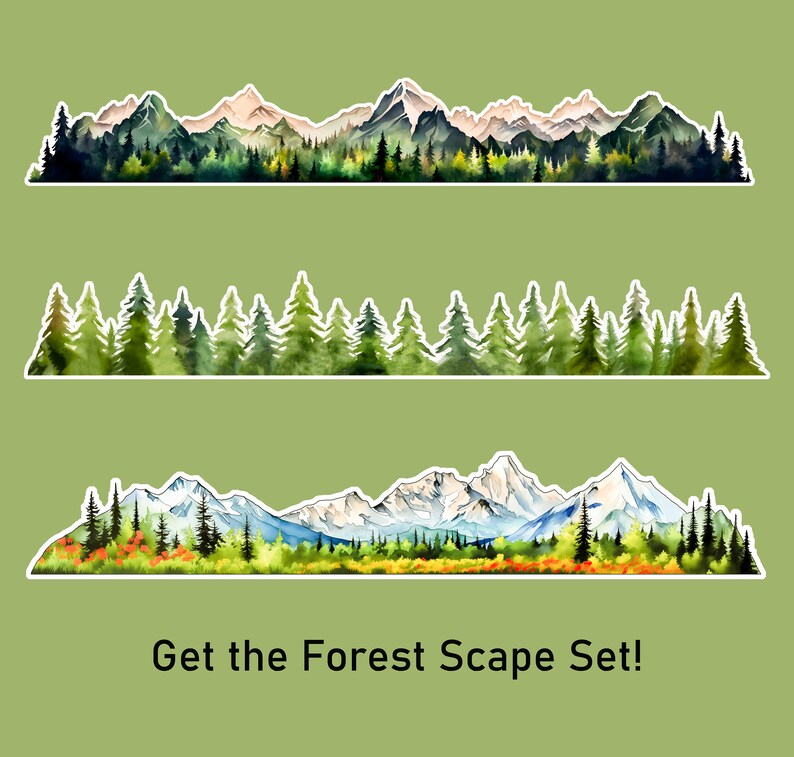 Watercolor Evergreen Forest Tree Line Sticker Waterproof Nature ...