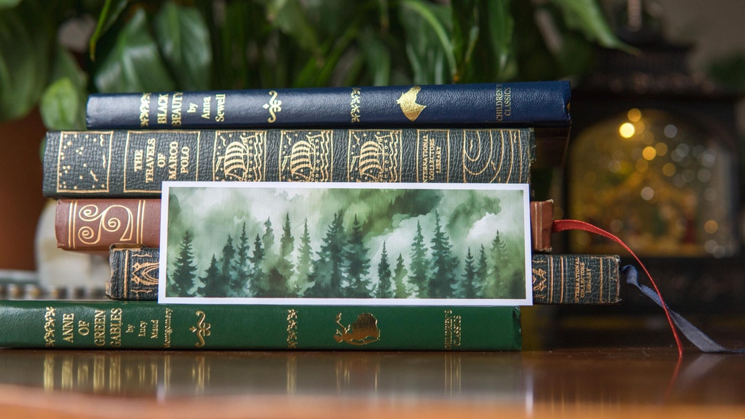 Foggy Forest Treeline Watercolor Bookmark, Evergreen Landscape ...