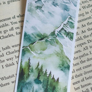 Watercolor Mountain Forest Landscape Bookmark, Outdoorsy Nature ...