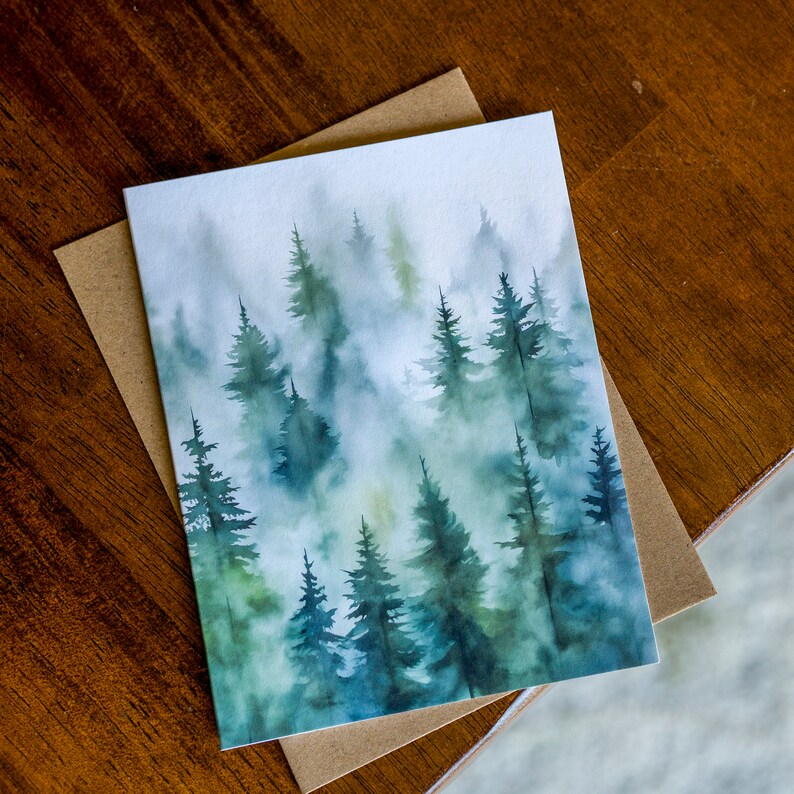 Pine Forest Watercolor Note Card Forest Landscape Scene - Etsy