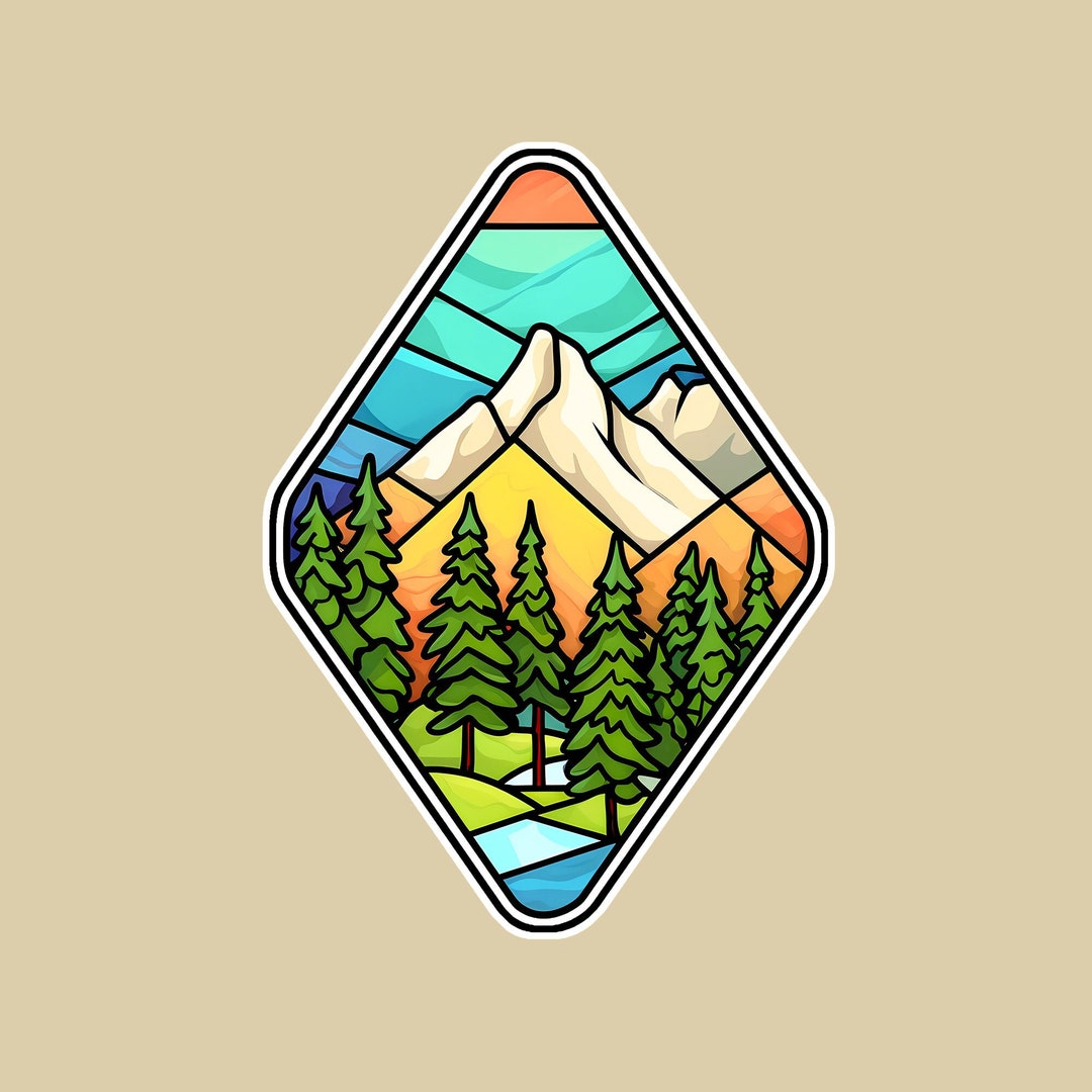 Stained Glass Mountain Scenery Sticker Outdoorsy Inspired - Etsy