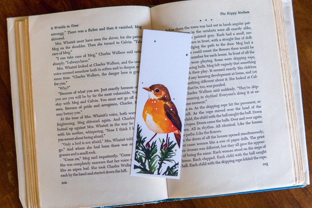 Songbird Robin Bookmark, Handmade Watercolor Birb Art Print, Linen ...