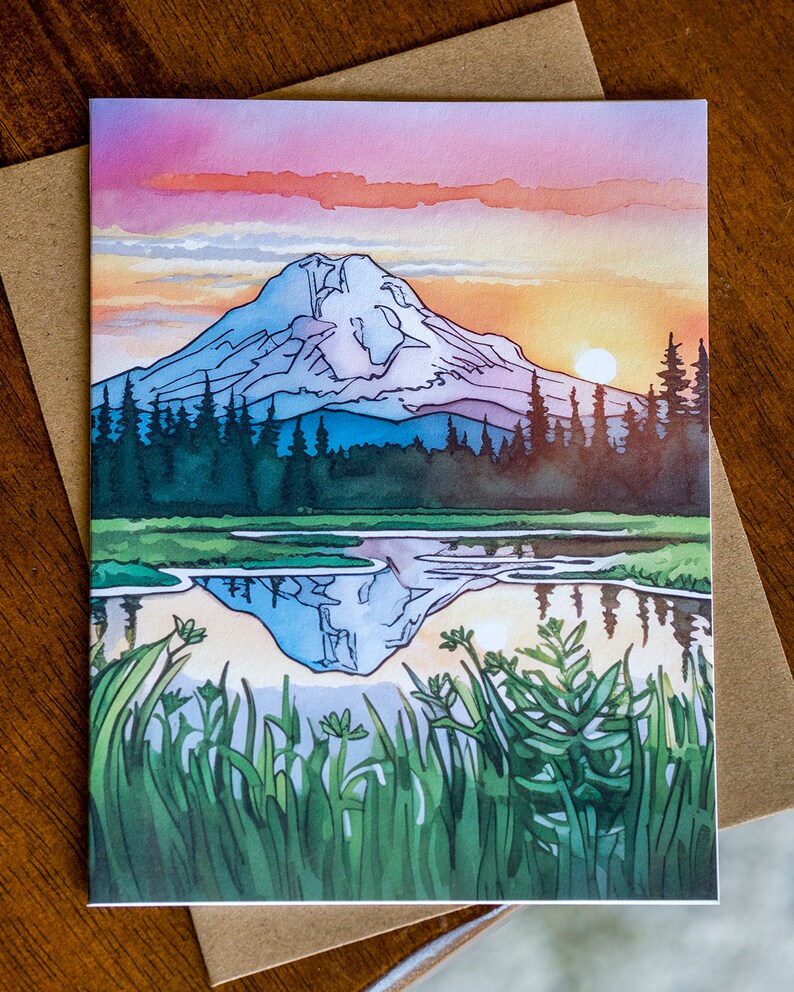 Watercolor Mount Rainier Greeting Card Washington PNW Art - Etsy