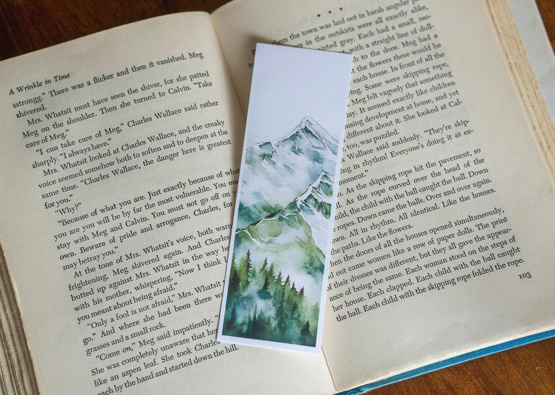 Watercolor Mountain Forest Landscape Bookmark, Outdoorsy Nature ...