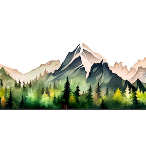 Watercolor Mountain Forest Landscape Sticker - Waterproof Nature ...