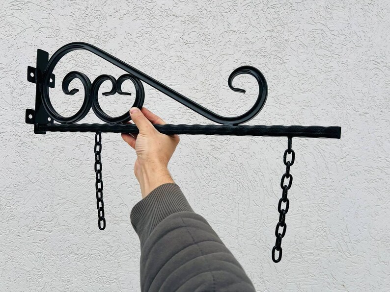 Handcrafted Metal Sign Bracket With Chains: Industrial Wall Hanging - Etsy