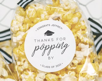 Graduation Popcorn Favor Glossy Circle Labels Popcorn Favor Bag Labels ...