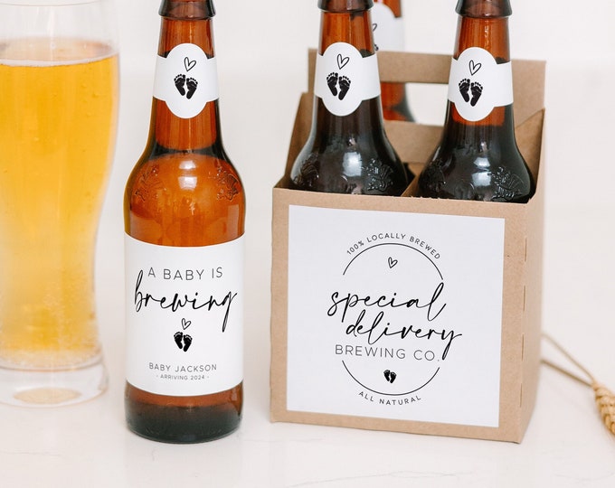 Baby Announcement Beer Label With Optional Carrier • A Baby is Brewing ...