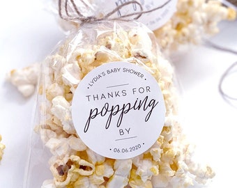Printed Glossy Circle Labels Thanks for Popping by Popcorn Bag Labels ...