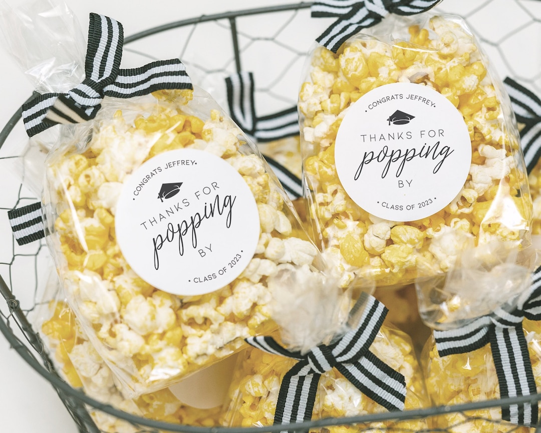 Graduation Popcorn Favor Glossy Circle Labels Popcorn Favor Bag Labels ...