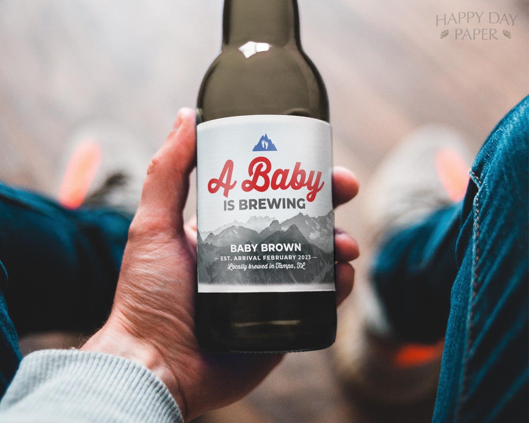 Glossy Baby is Brewing Beer Bottle Label • Printed Pregnancy ...
