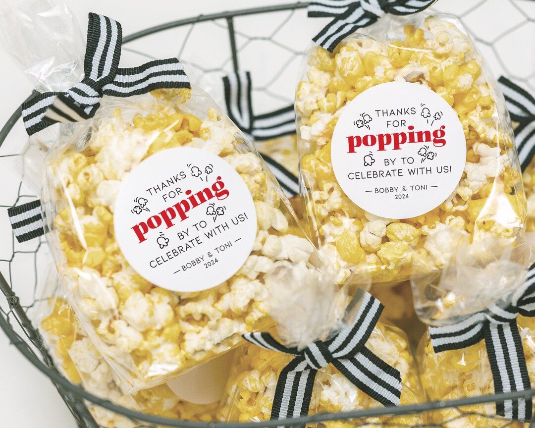 Circle Labels for Popcorn Favor Bags Thanks for Popping by - Etsy
