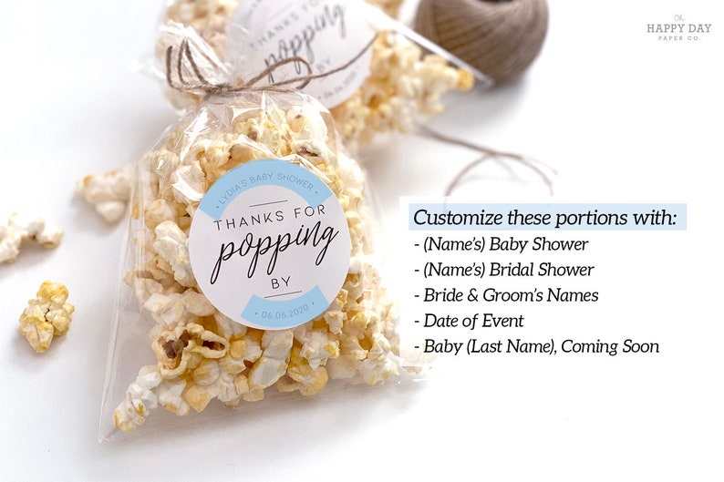 Printed Glossy Circle Labels Thanks for Popping by Popcorn | Etsy