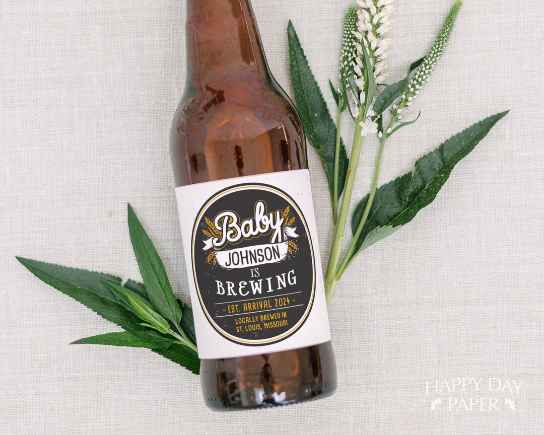Printed Baby is Brewing Beer Labels Gender Neutral Pregnancy ...