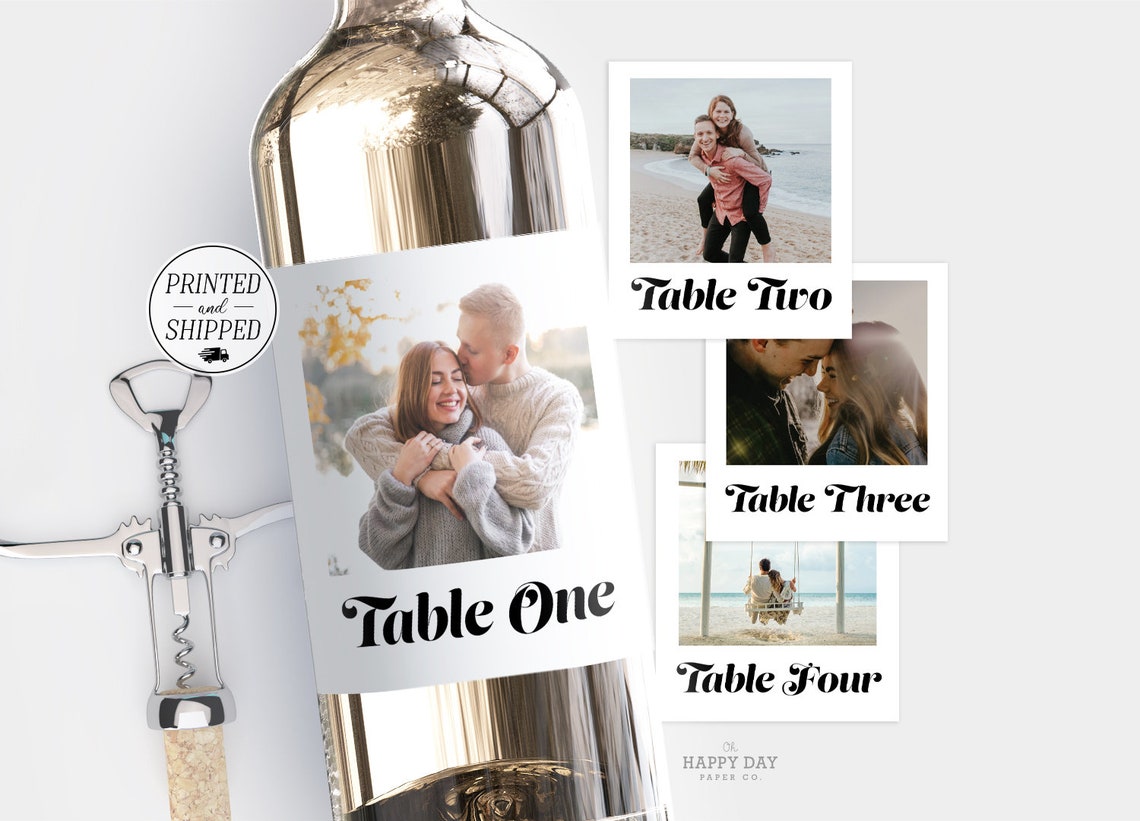 Glossy Wedding Table Number Wine Labels With Photo Glossy | Etsy